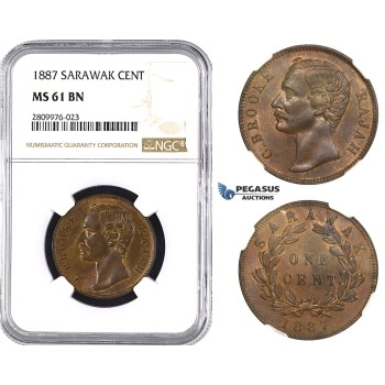 ZM615, Sarawak, C. Brooke Rajah, 1 Cent 1887, NGC MS61 - Pegasus Auctions